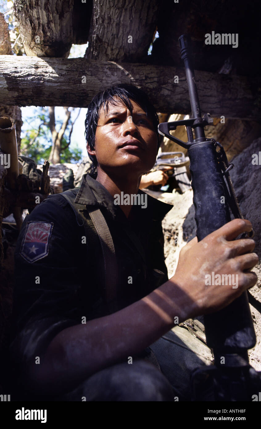 KNLA fighter in trench at the frontline Kawtholei Burma Stock Photo - Alamy