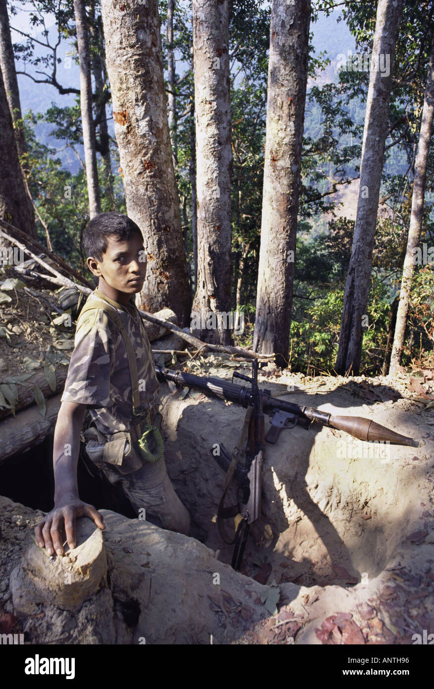 KNLA fighter in a hilltop position Kawtholei Burma Stock Photo - Alamy