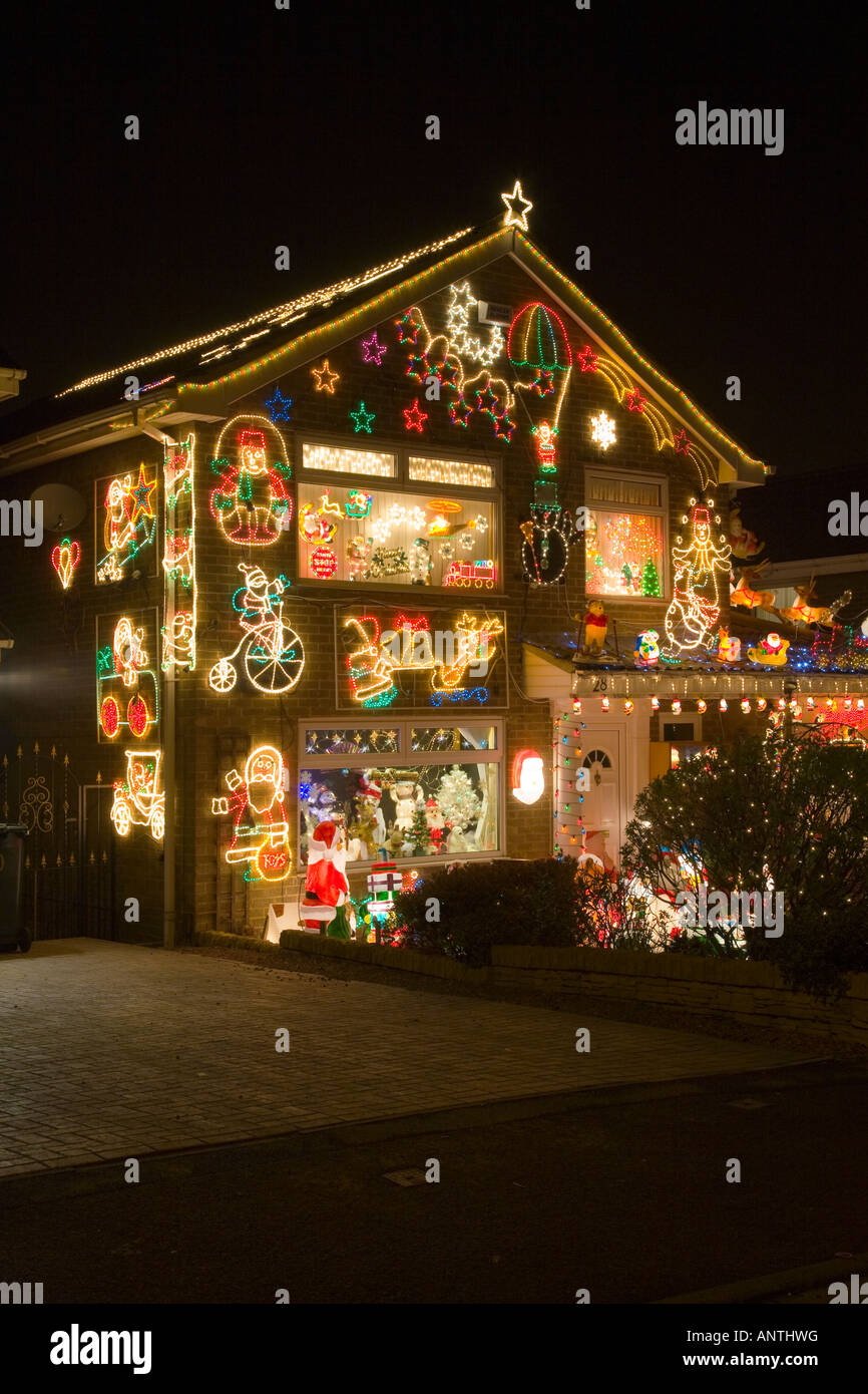Detached House decorated with Christmas festive season celebration ...