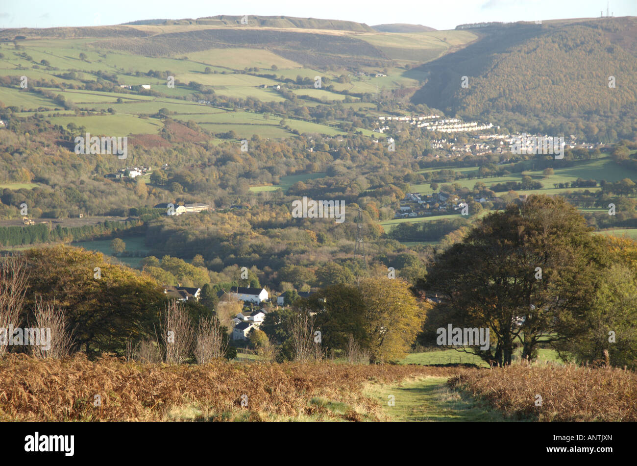 Lower Machen and Rudry from Rudry Mountain, Rhymney River Valley Stock ...