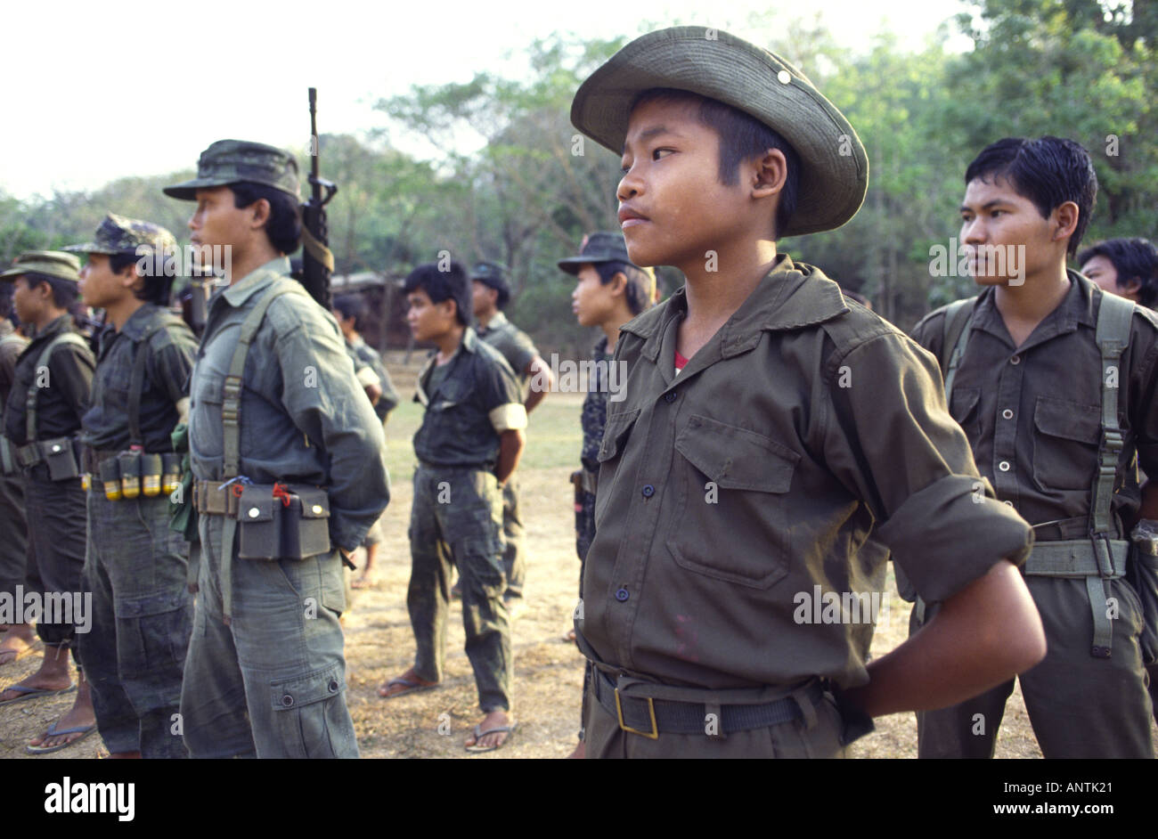 KNLA boy soldiers at roll call Manerplow Kawtholei Burma Stock Photo ...