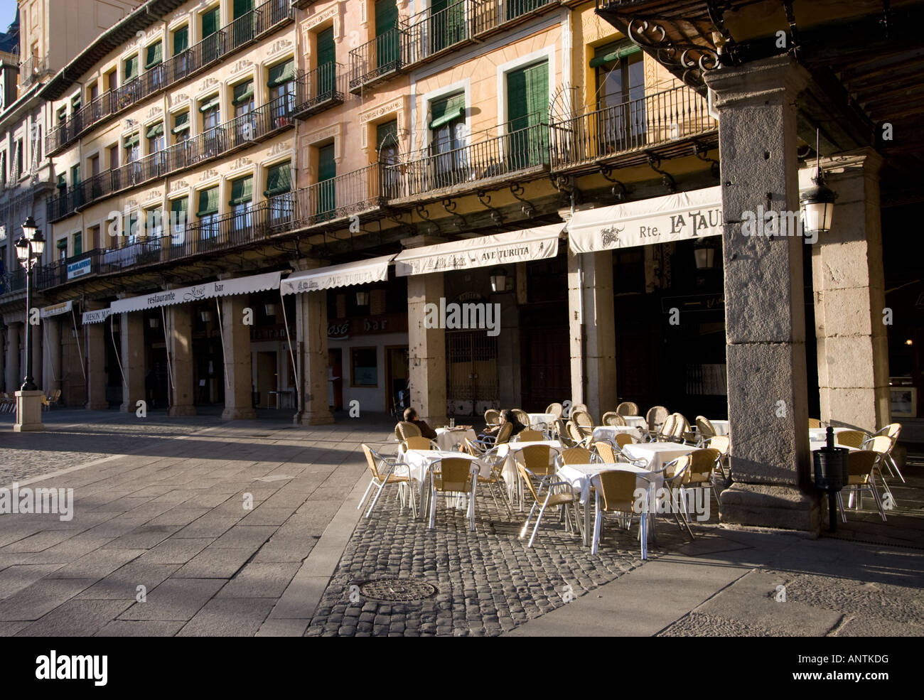 Village Cafe in Segovia Square Spain Bathed in late afternoon light ...