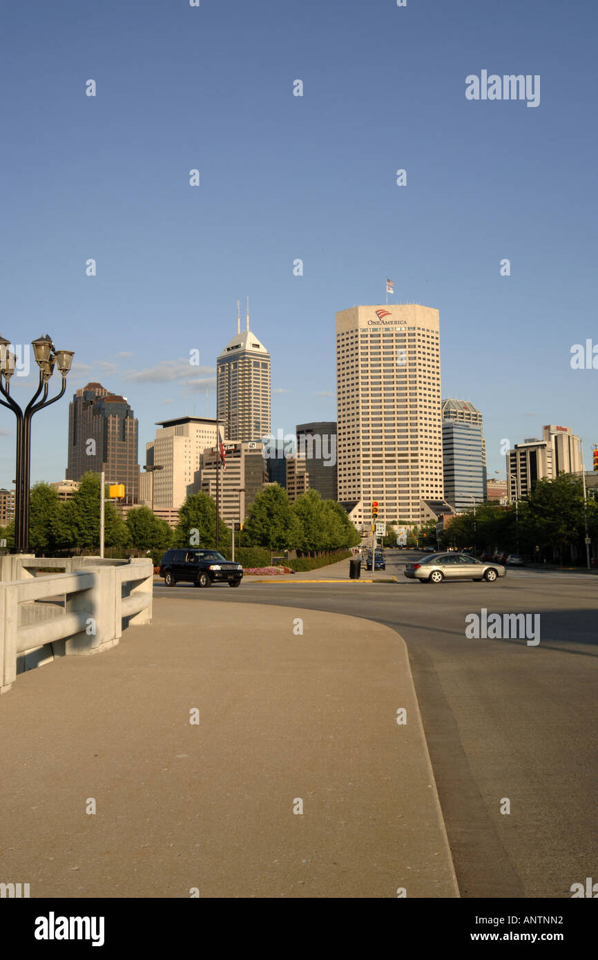 The early evening skyline of Indianapolis city Indiana IN Stock Photo ...
