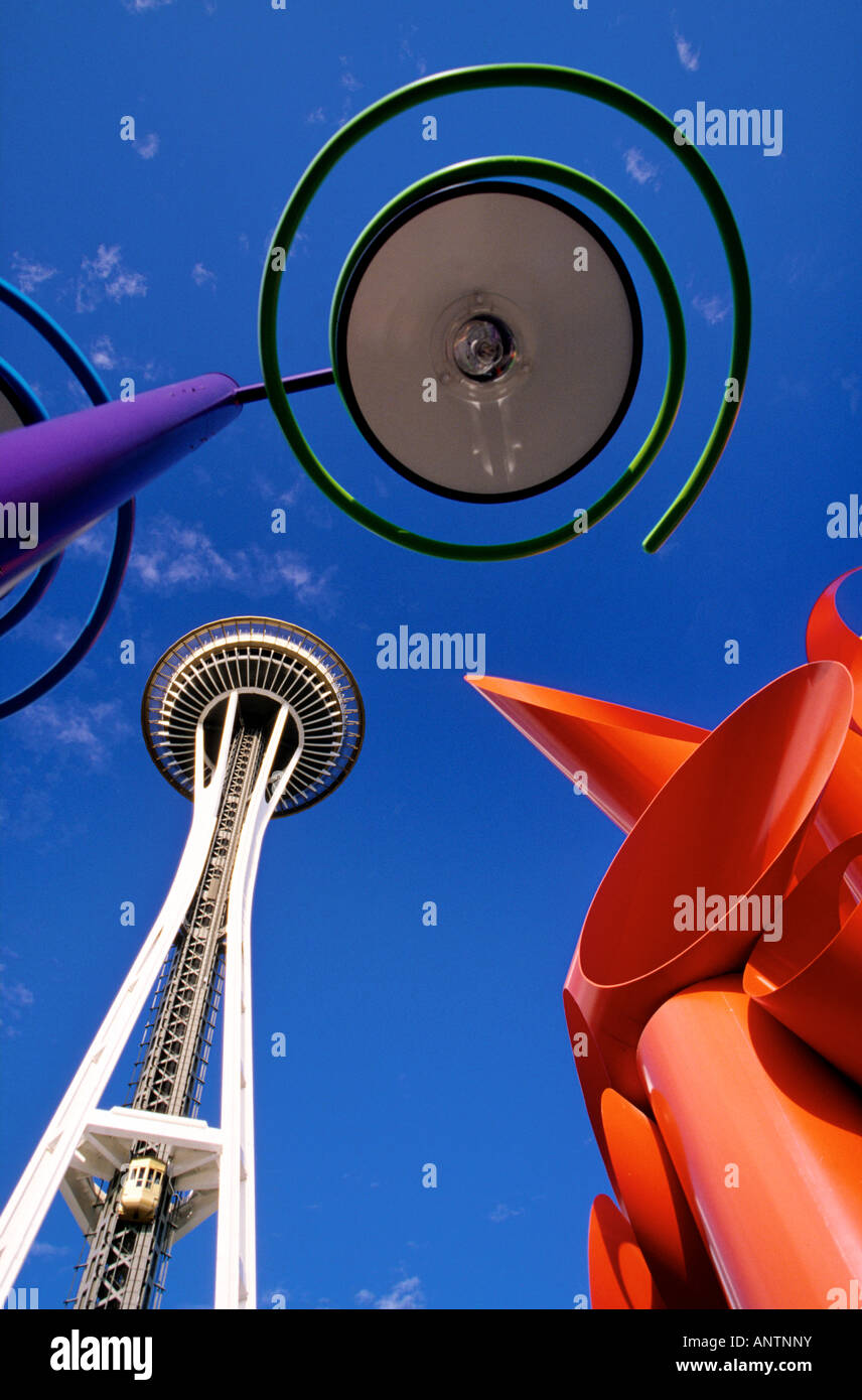 Space Needle and the Olympic Lliad sculpture Seattle Washington Stock ...