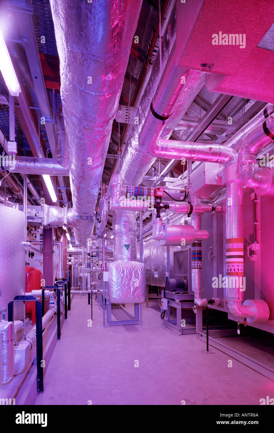 Building Plant Room UK, lit with coloured gels Stock Photo - Alamy