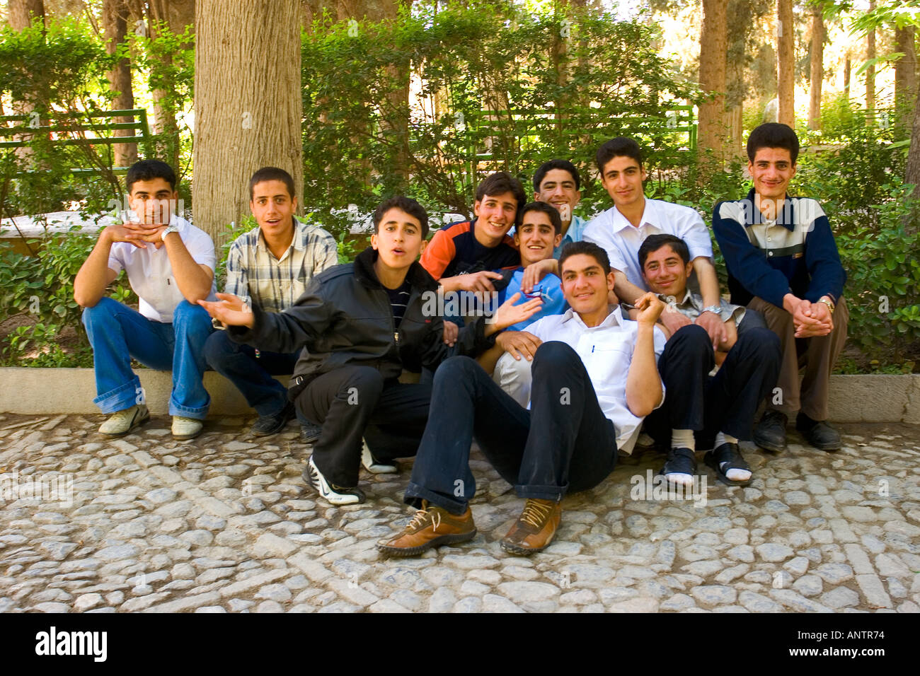 Iranian schoolboys visiting the Fin Gardens Kashan Iran Stock Photo - Alamy