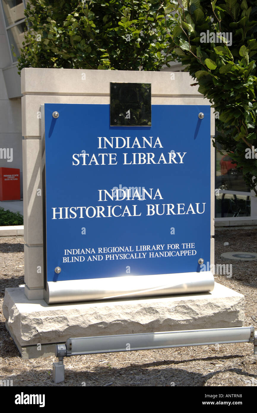 Indiana State Library Sign in Indianapolis IN Stock Photo - Alamy
