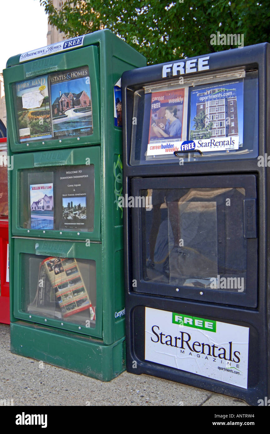 Daily newspaper vending machines on a street corner in a US City Stock ...
