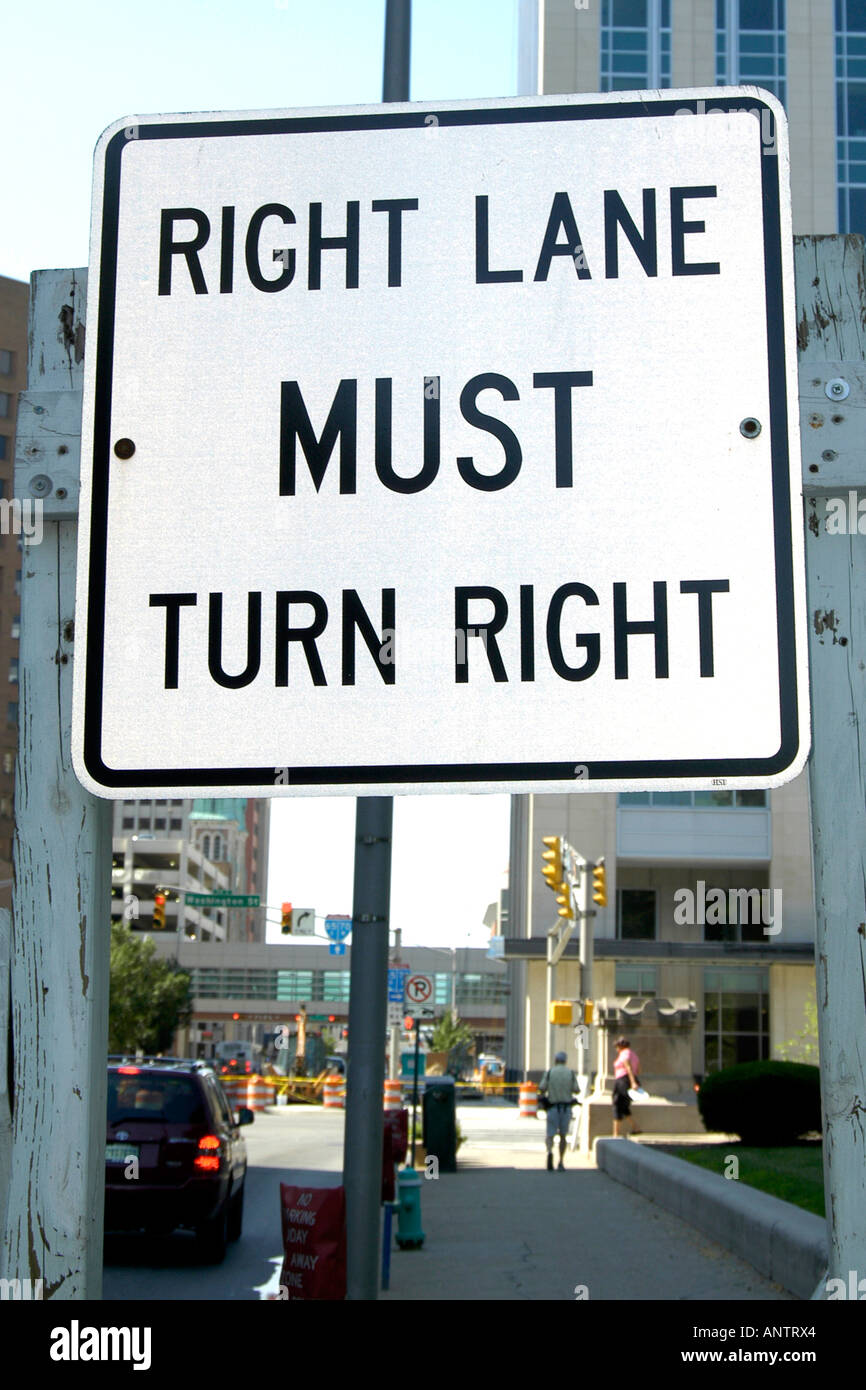 Right Lane Must Turn Right, Traffic Sign Stock Photo - Alamy