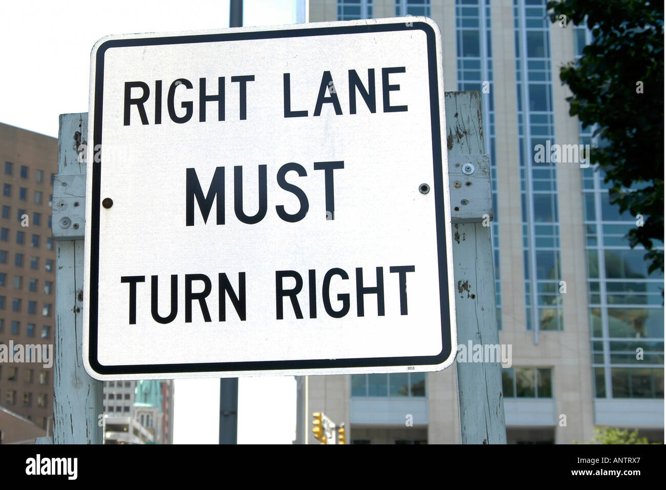 Right Lane Must Turn Right, Traffic Sign Stock Photo - Alamy