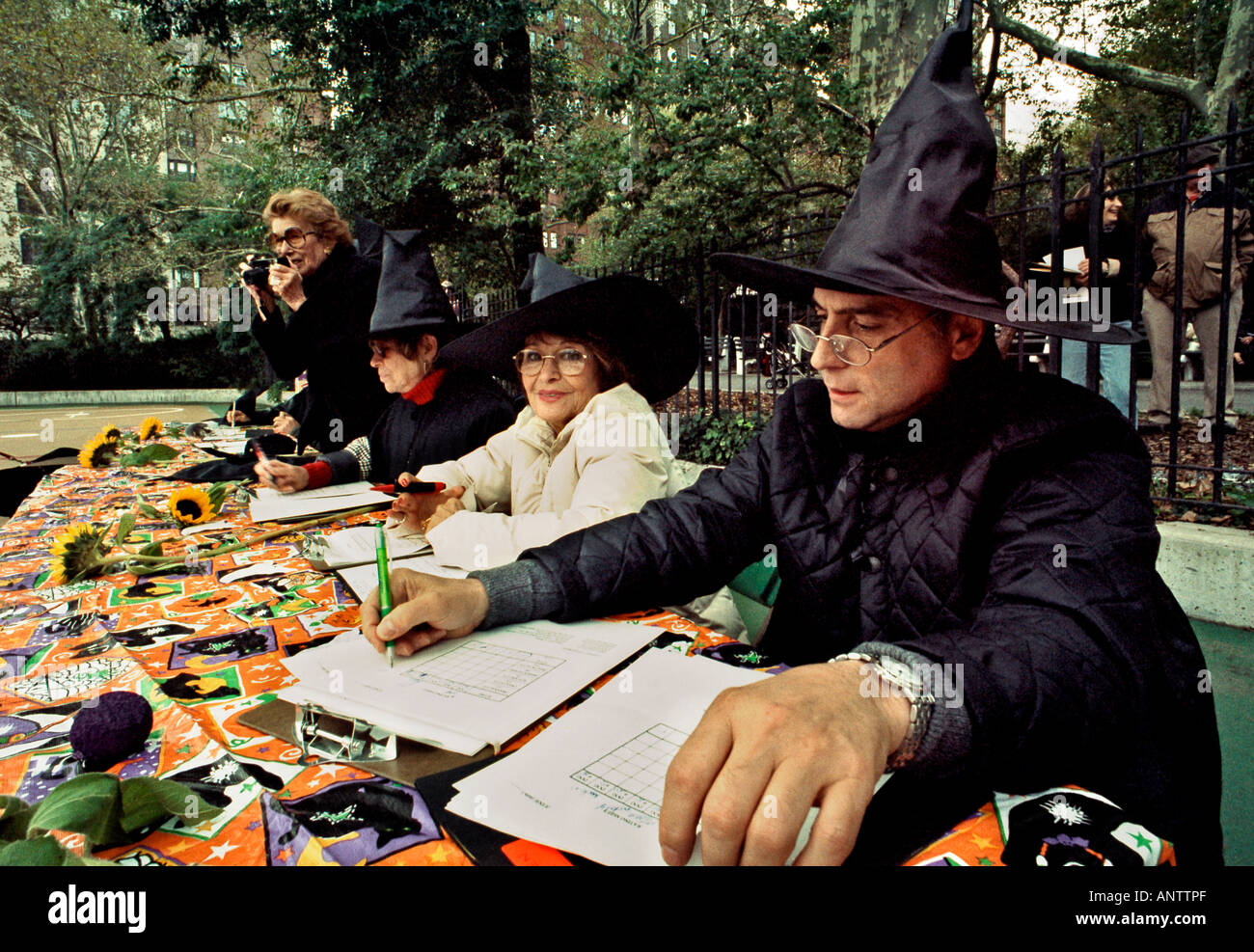 Halloween costumed judges judging costumes Stock Photo - Alamy
