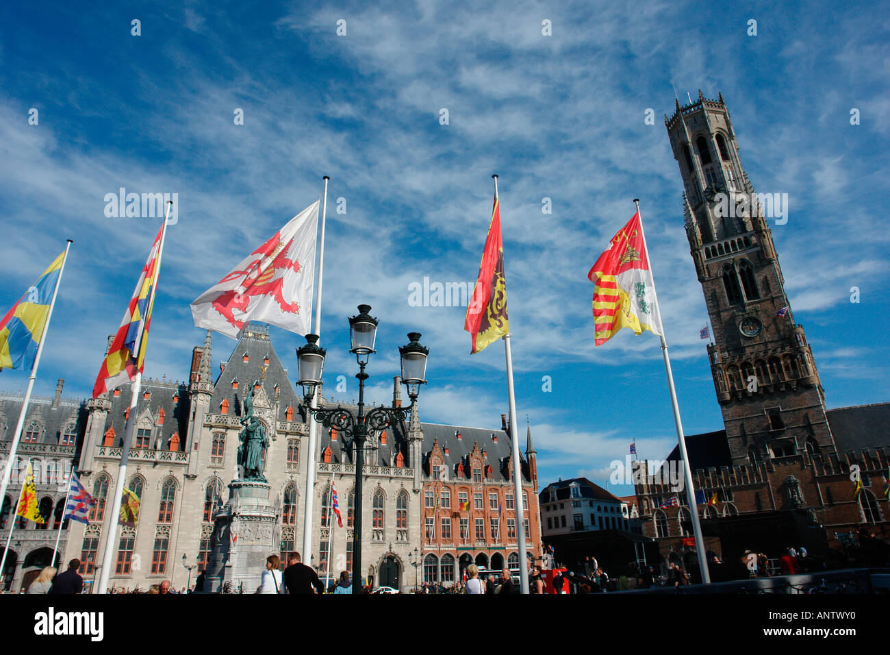 Markt (Market Place) in Bruges (Flanders-Belgium) City hall and hallen ...