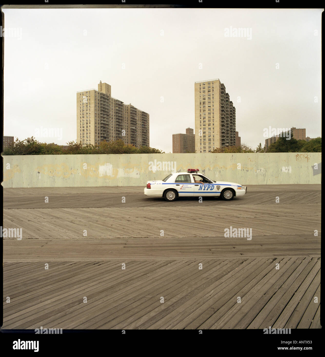 NYPD police car in service during patrol activity along the pathway in ...