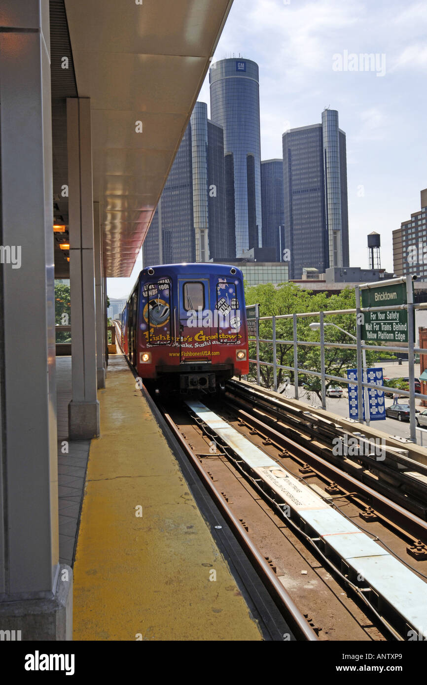 The people-mover metro system on downtown Detroit city, Michigan MI ...
