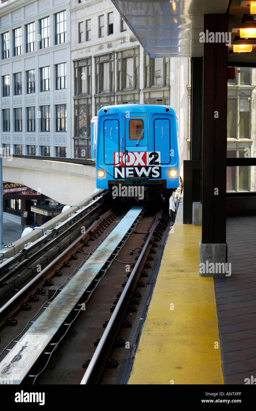 The people-mover metro system on downtown Detroit city, Michigan MI ...
