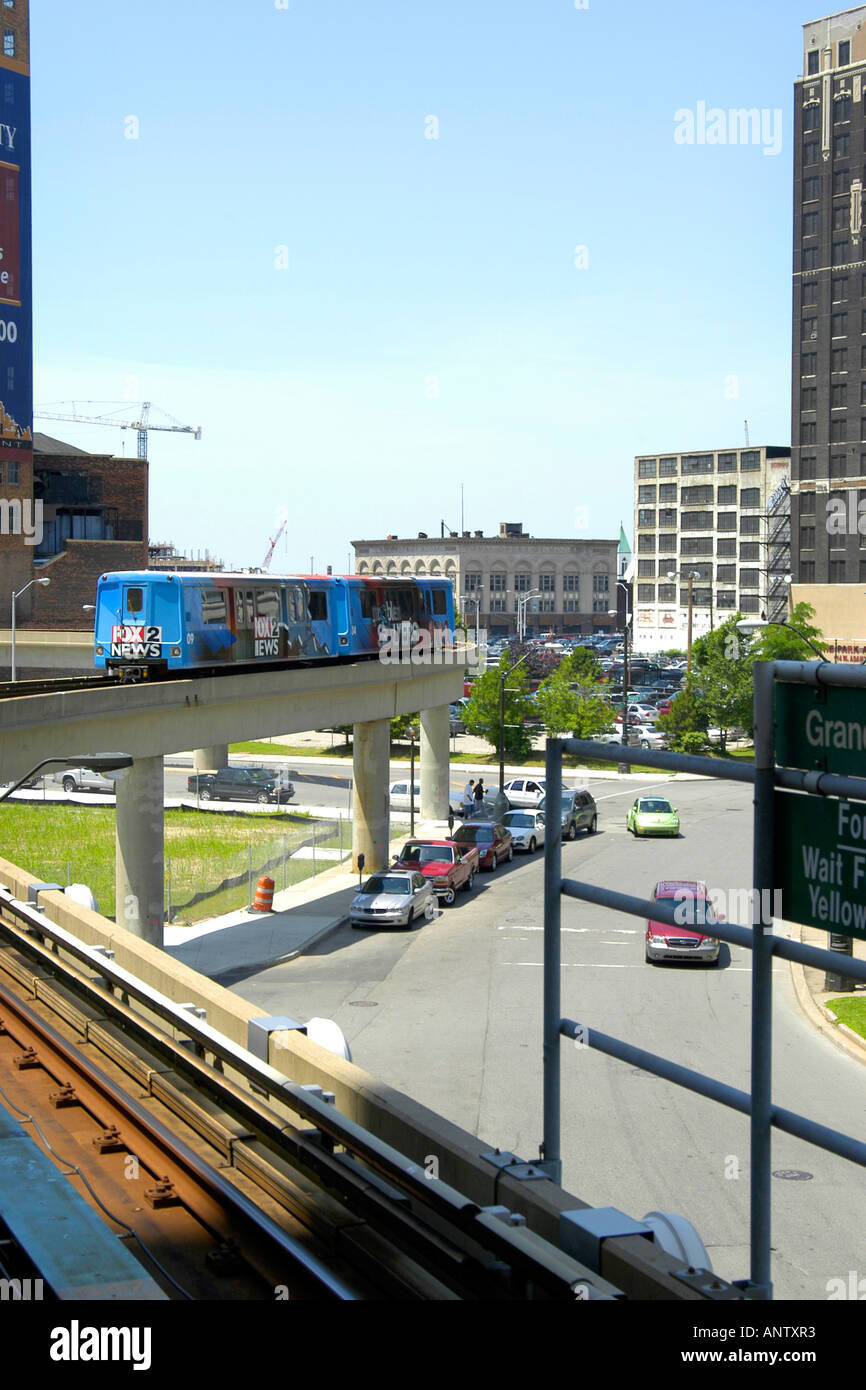 The people-mover metro system on downtown Detroit city, Michigan MI ...