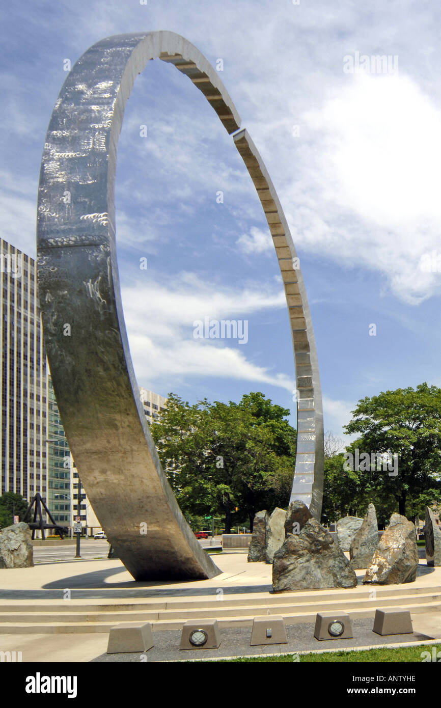 Sculptures on the riverfront in downtown Detroit city Michigan MI Stock ...