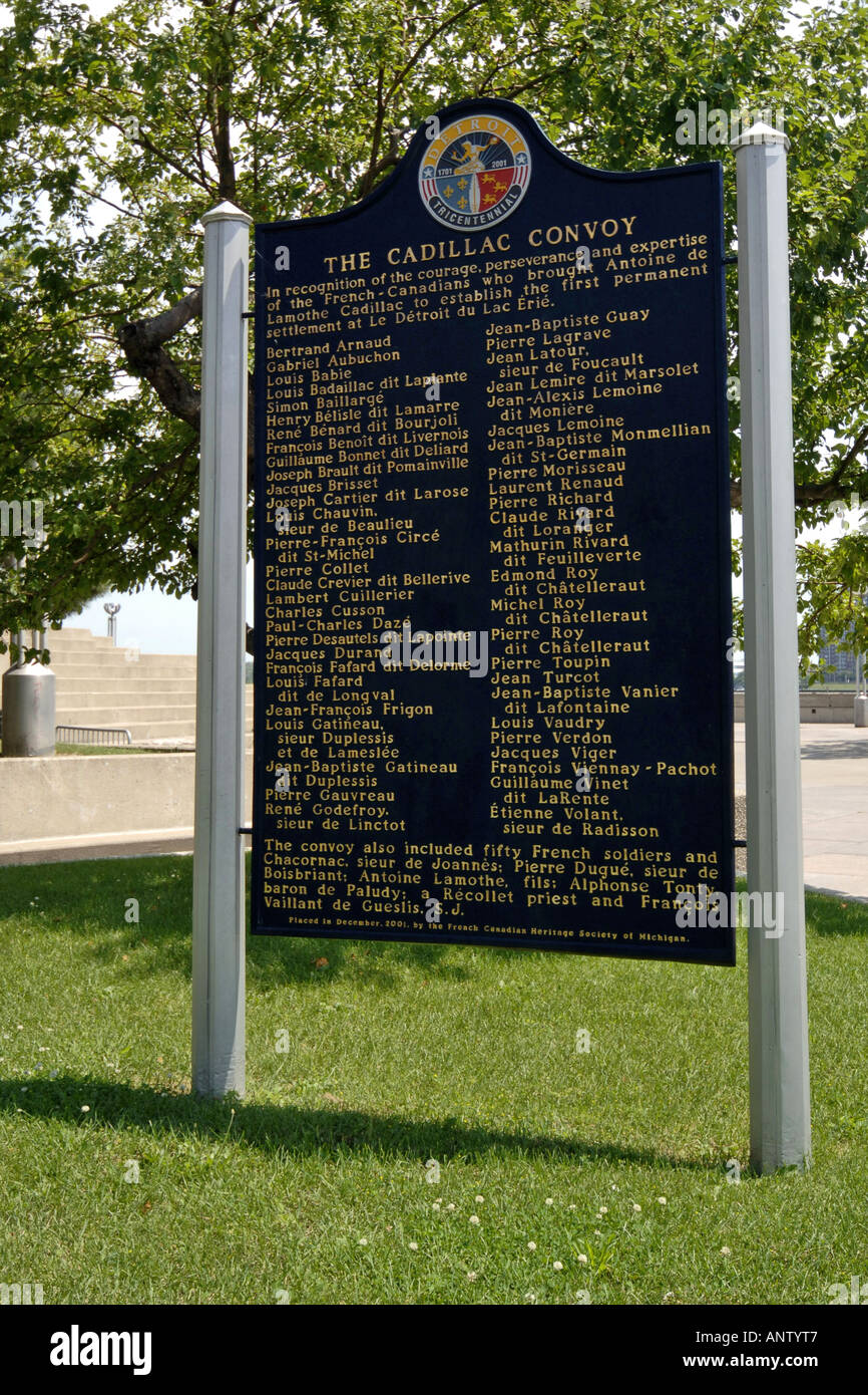 History plaque of the founding of Detroit in the Hart Plaza Detroit ...