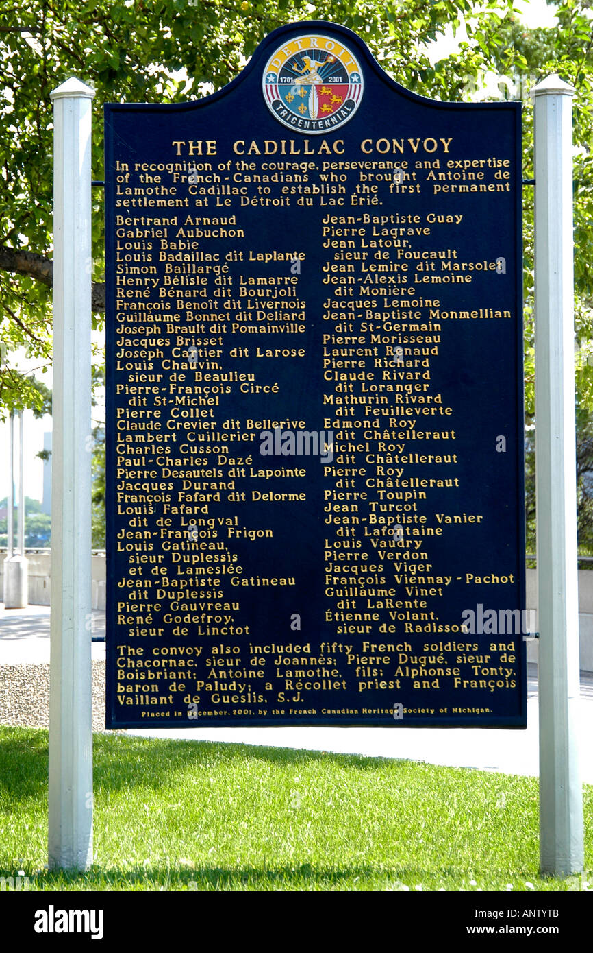 History plaque of the founding of Detroit in the Hart Plaza Detroit ...