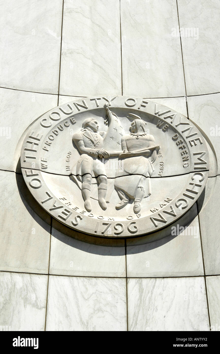 The State Seals of Detroit on the Coleman A Young Municiple center ...