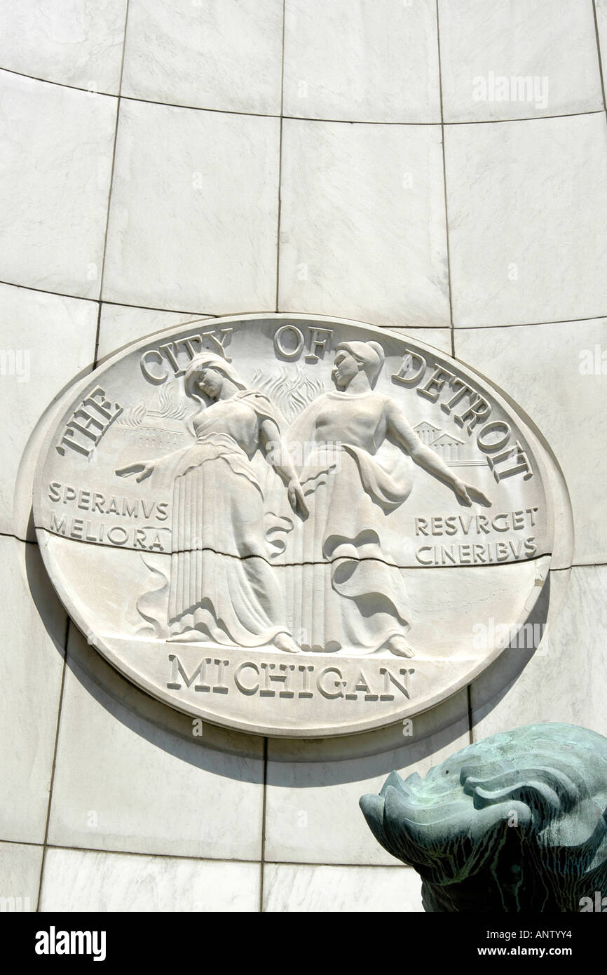 The State Seals of Detroit on the Coleman A Young Municiple center ...