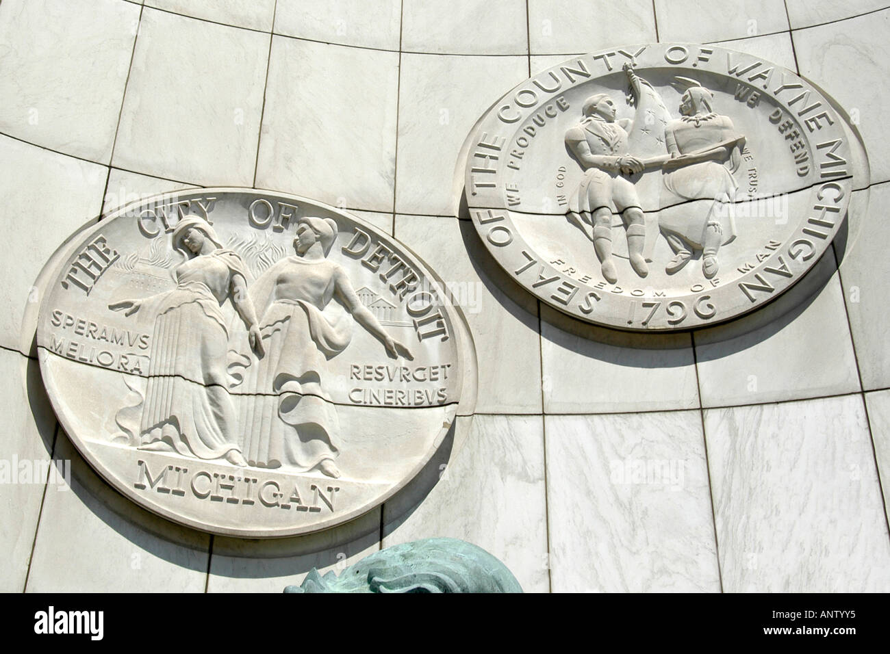 The State Seals of Detroit on the Coleman A Young Municiple center ...