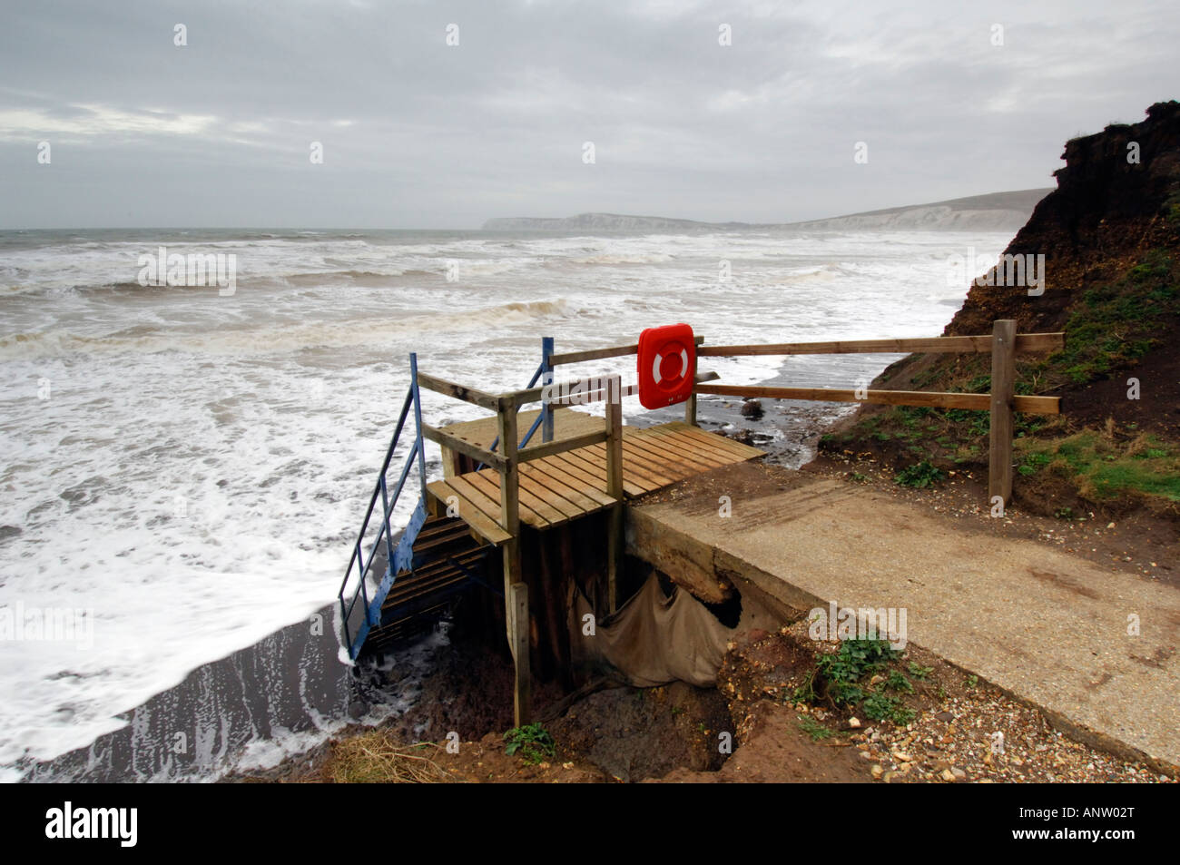 the steps or stairs to the beach at Compton bay beach on the isle of ...