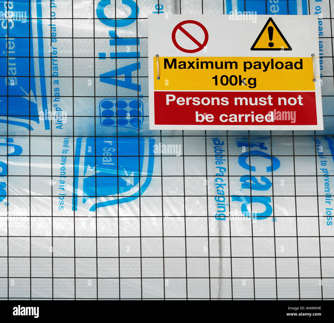 warehouse stores bubble wrap hazard warning label Stock Photo - Alamy