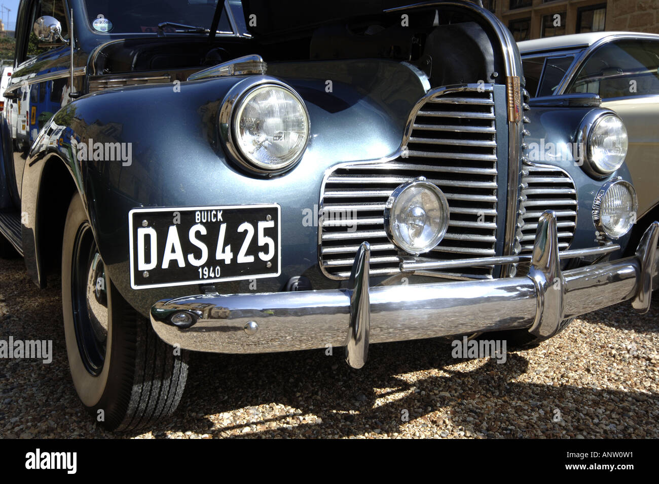 Close up of a 1940 Buick Sedan front grill and numberplate on display ...