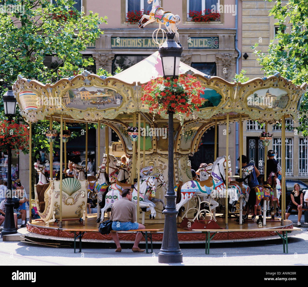 wooden horse carousel roundabout Stock Photo - Alamy