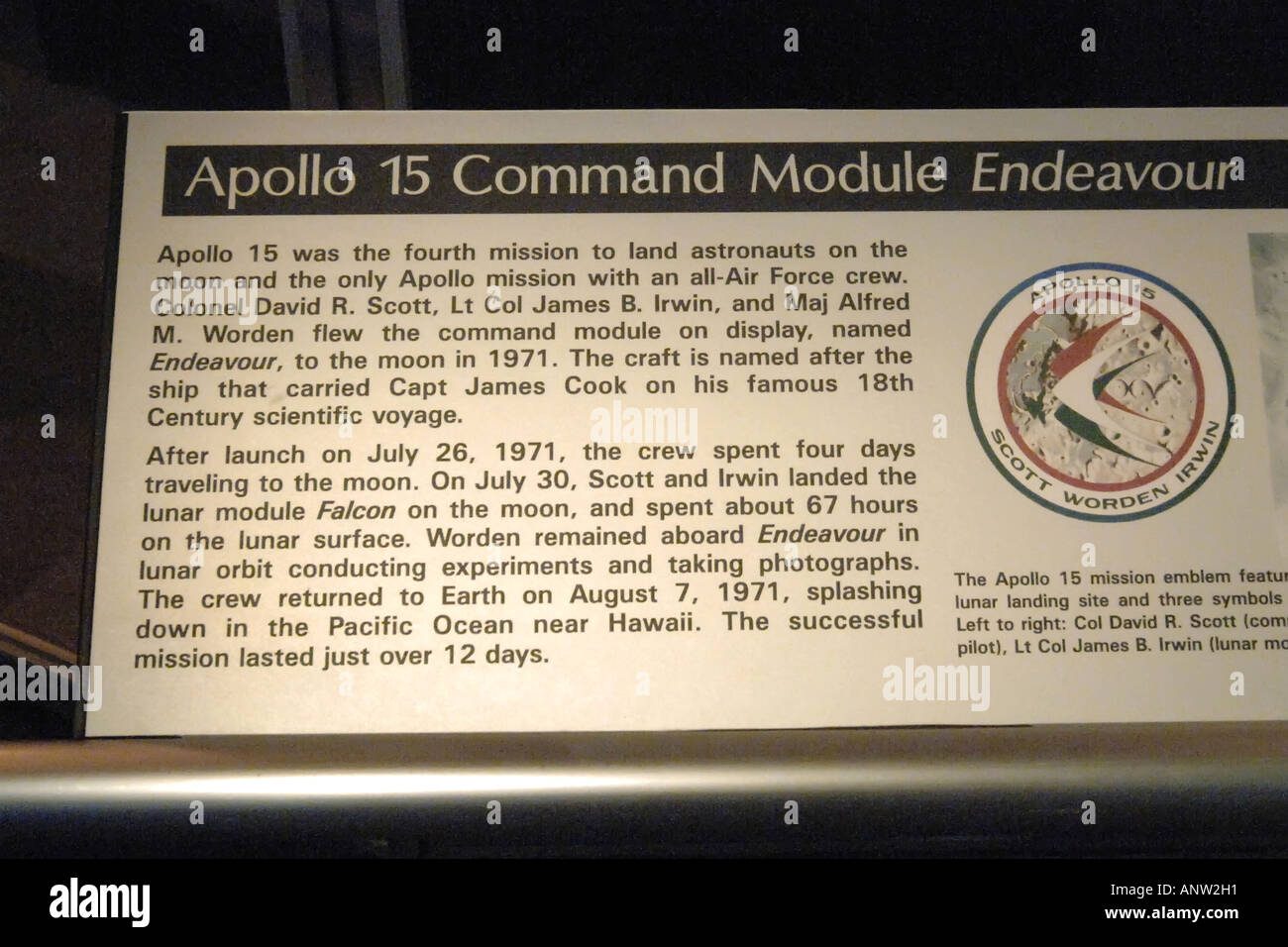 Apollo 15 Command module information sign at the Wright Patterson Air ...