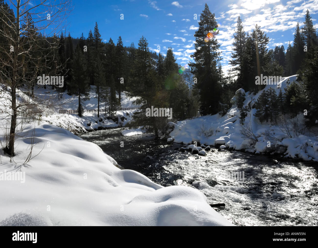 snowy river bank Stock Photo - Alamy