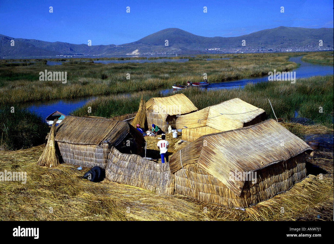 floating island made by totora reed lake titicaca peru bolivia Stock ...