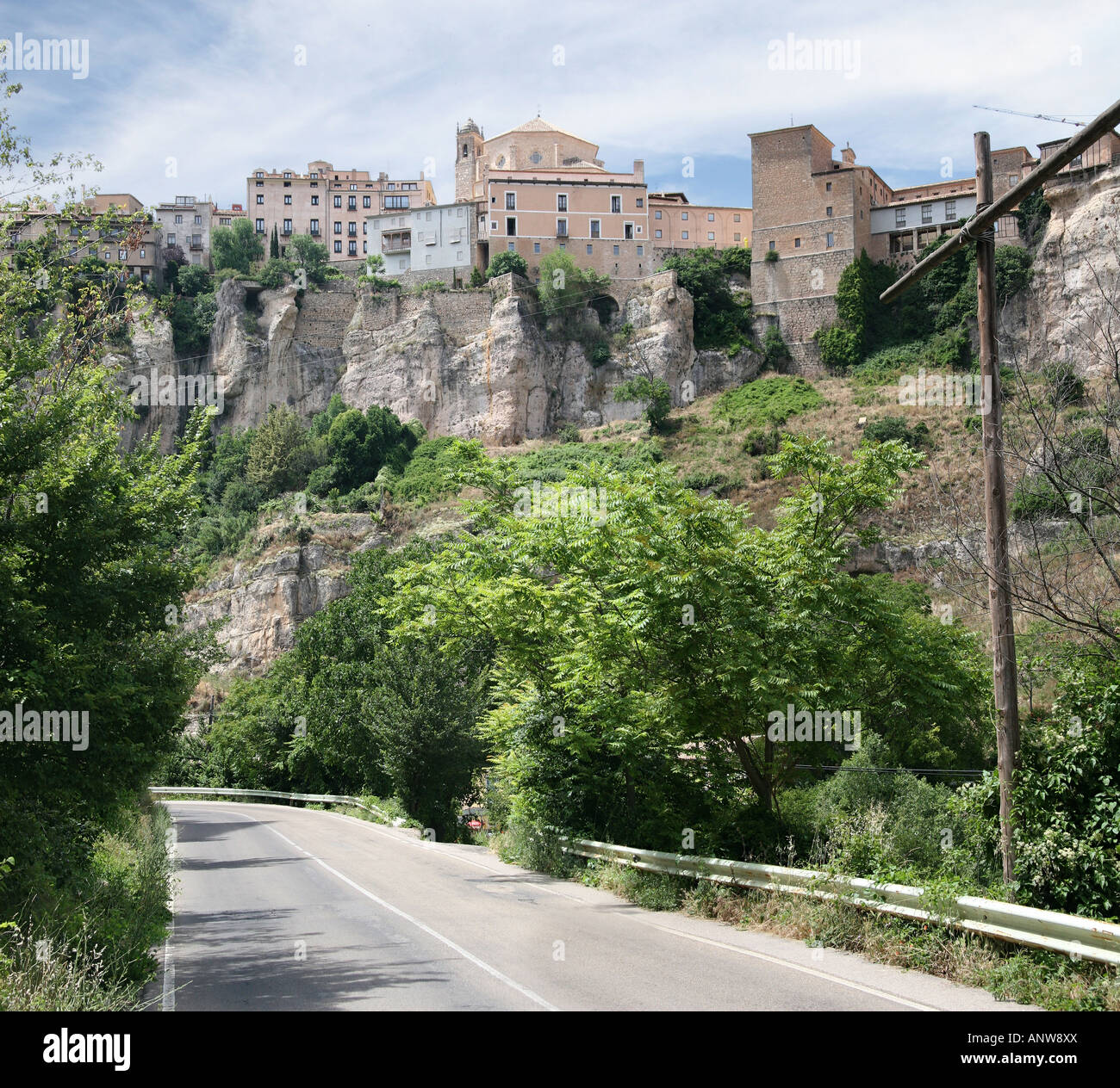 The hanging houses and cliffs of Cuenca, Spain over the river gorge ...