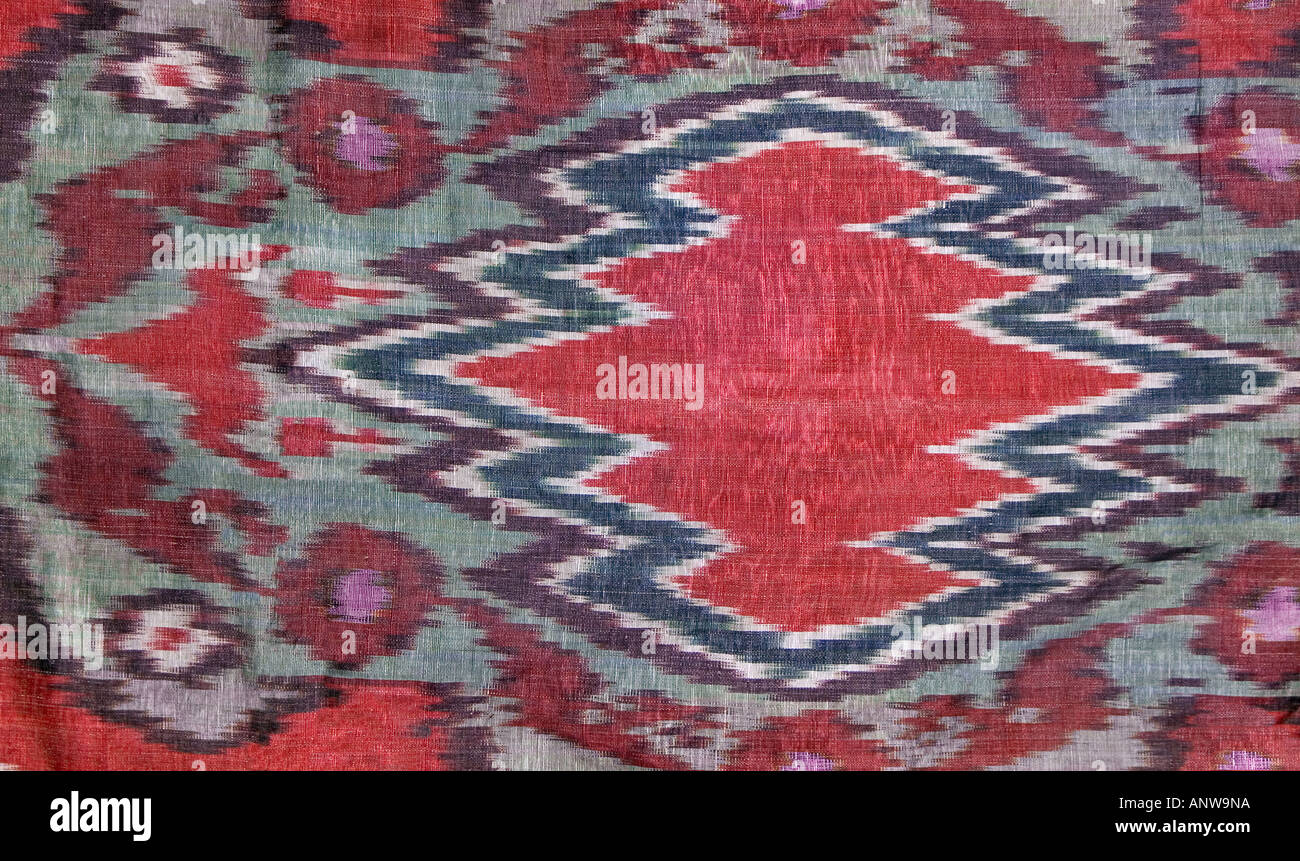 Ikat patterned silk fabric from Uzbekistan Detail of Uzbek silk coat ...