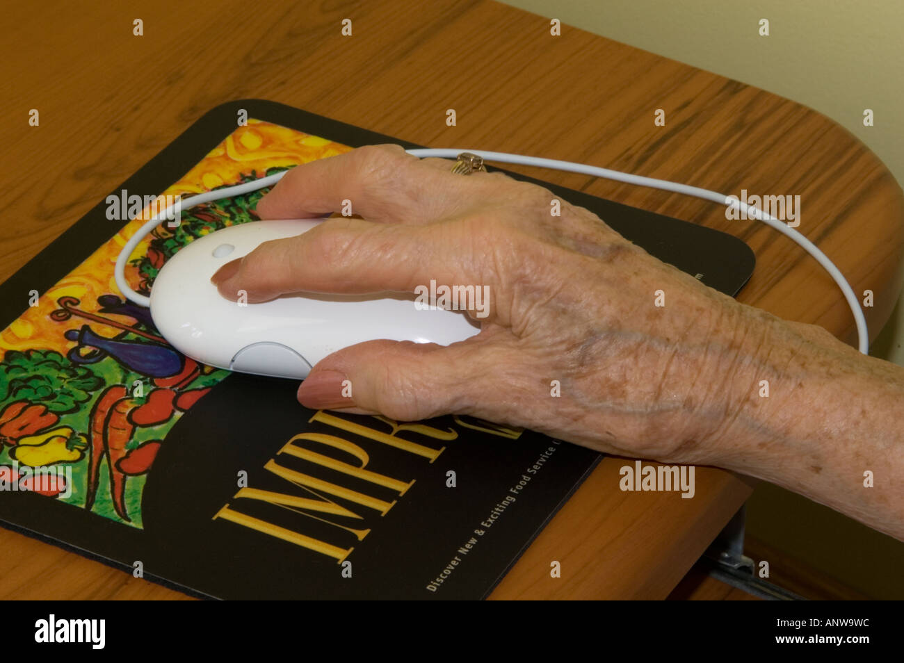 Elderly woman's hand on computer mouse Greater Sudbury Ontario Stock ...