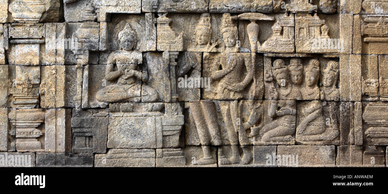 Buddhist base relief carving Borobudur Java Indonesia Stock Photo - Alamy