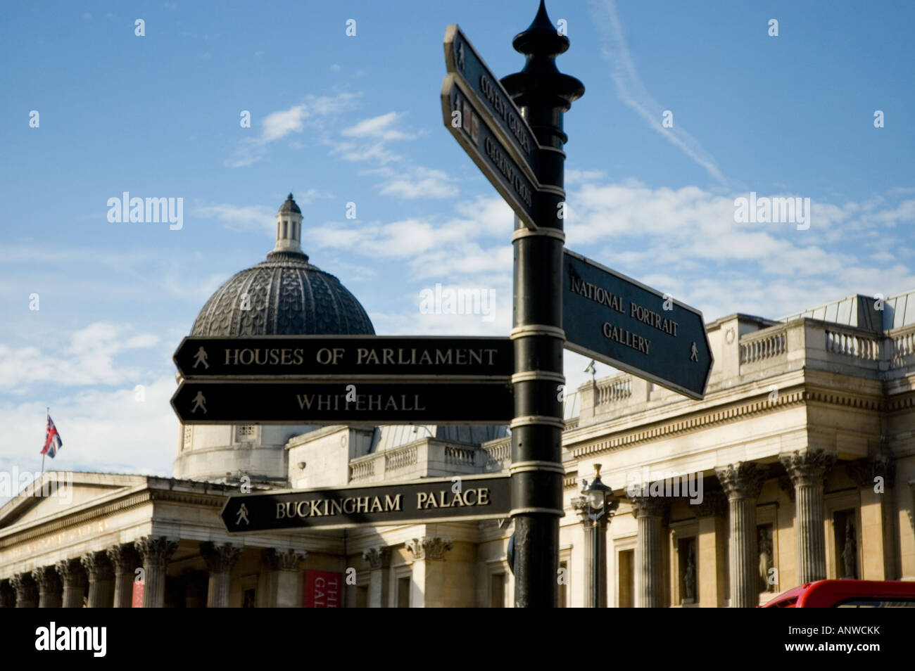 trafalgar square street tourist arrow sign national portrait gallery ...