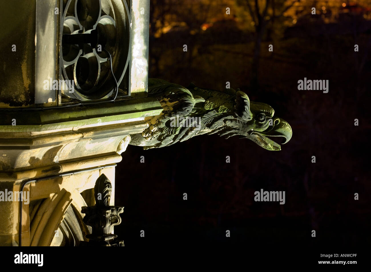 Stone carved gargoyle projecting from the Scott Monument Edinburgh ...