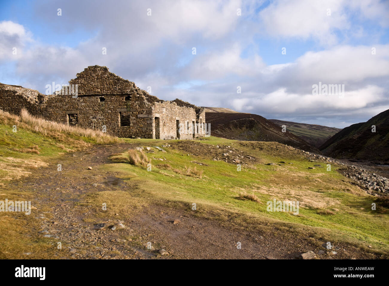 The ruins of Surrender Smelt Mill, Swaledale, Yorkshire Dales National ...