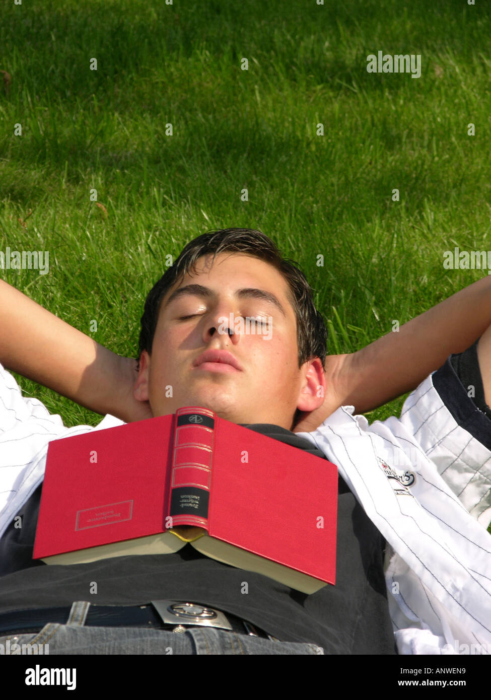 Male teen having a rest after studying Stock Photo - Alamy