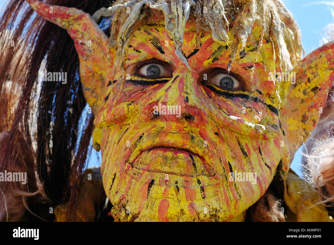 Yellow demon devil mask, portrait, knight festival Kaltenberger ...
