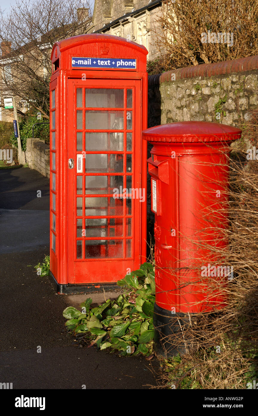 Red telephone box and post box, Almondsbury Gloucestershire England ...