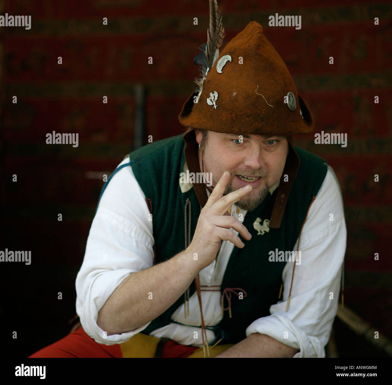 A medieval story teller at the Robin Hood Pageant in Nottingham Castle ...