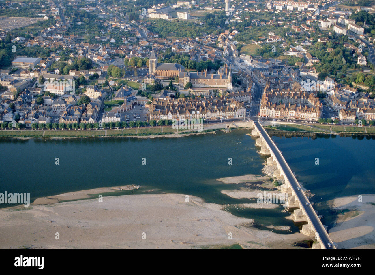 aerial view ,aerien,aerial,vue aerienne, pont sur la loire a gien ville ...
