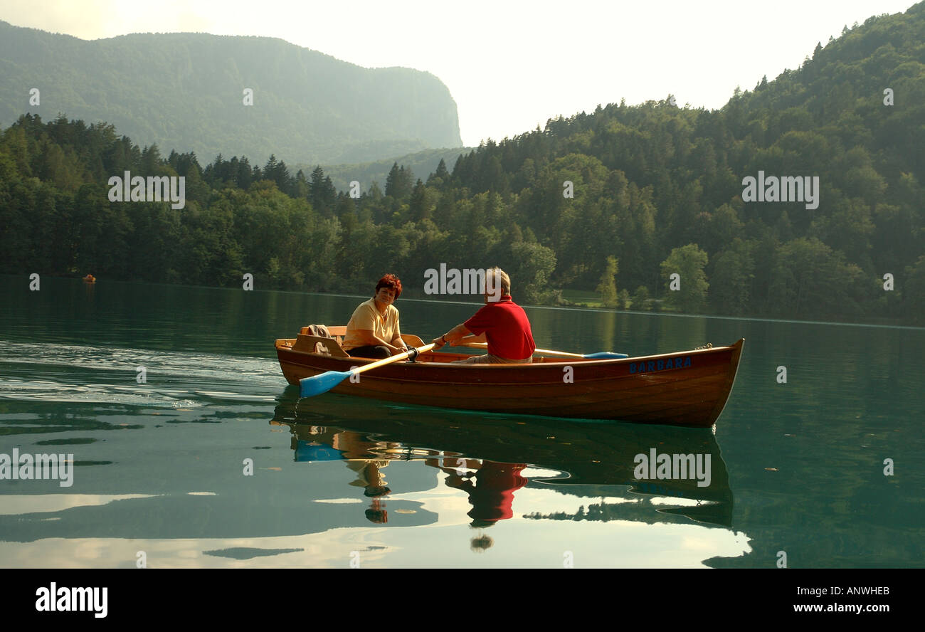 Rowing Boat on the attractive Lake Bled in Northern Slovenia Stock ...