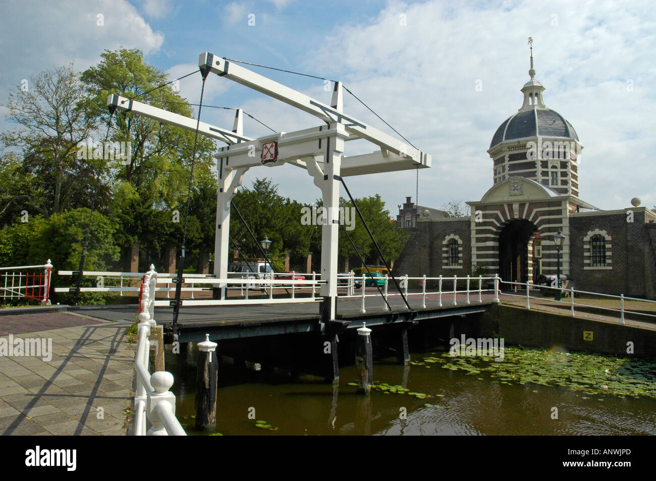 Bridge with city coat of arms and city gate, Leiden, South Holland ...