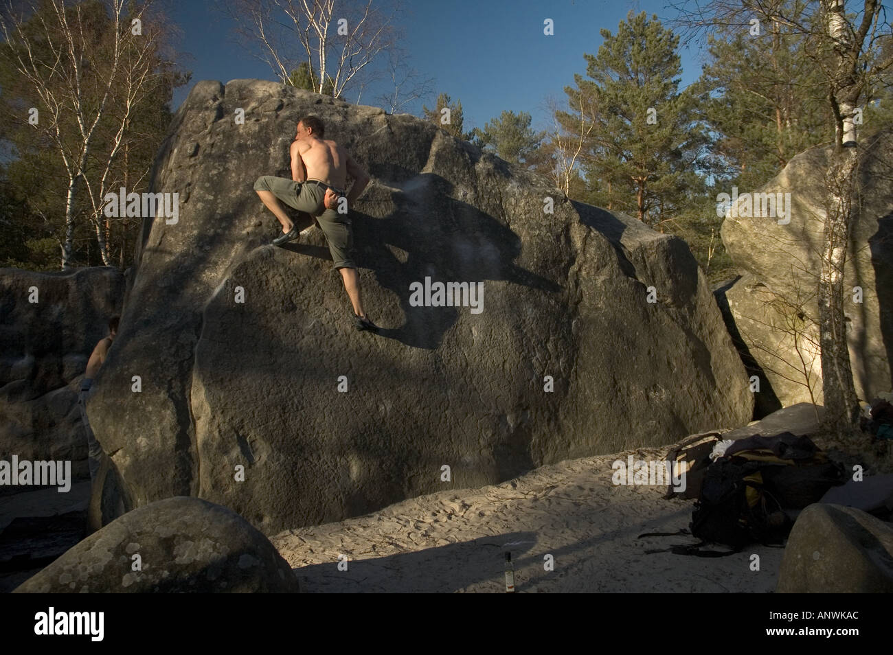 Bouldering in Fountainbleau France Stock Photo - Alamy
