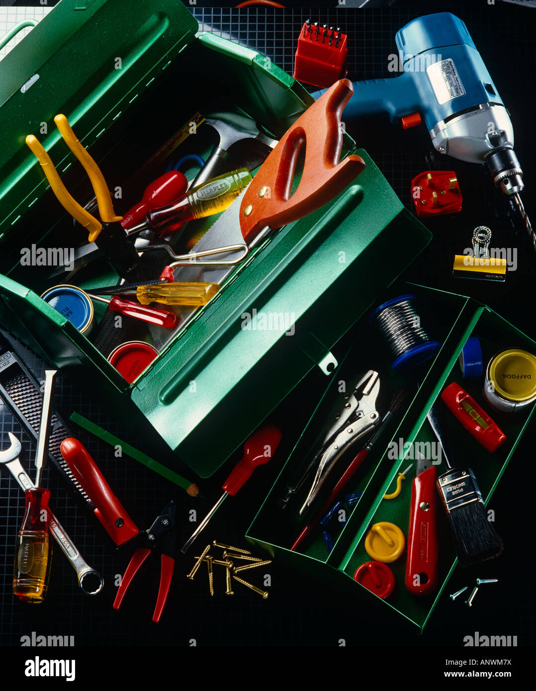 Green toolbox with tools Stock Photo - Alamy