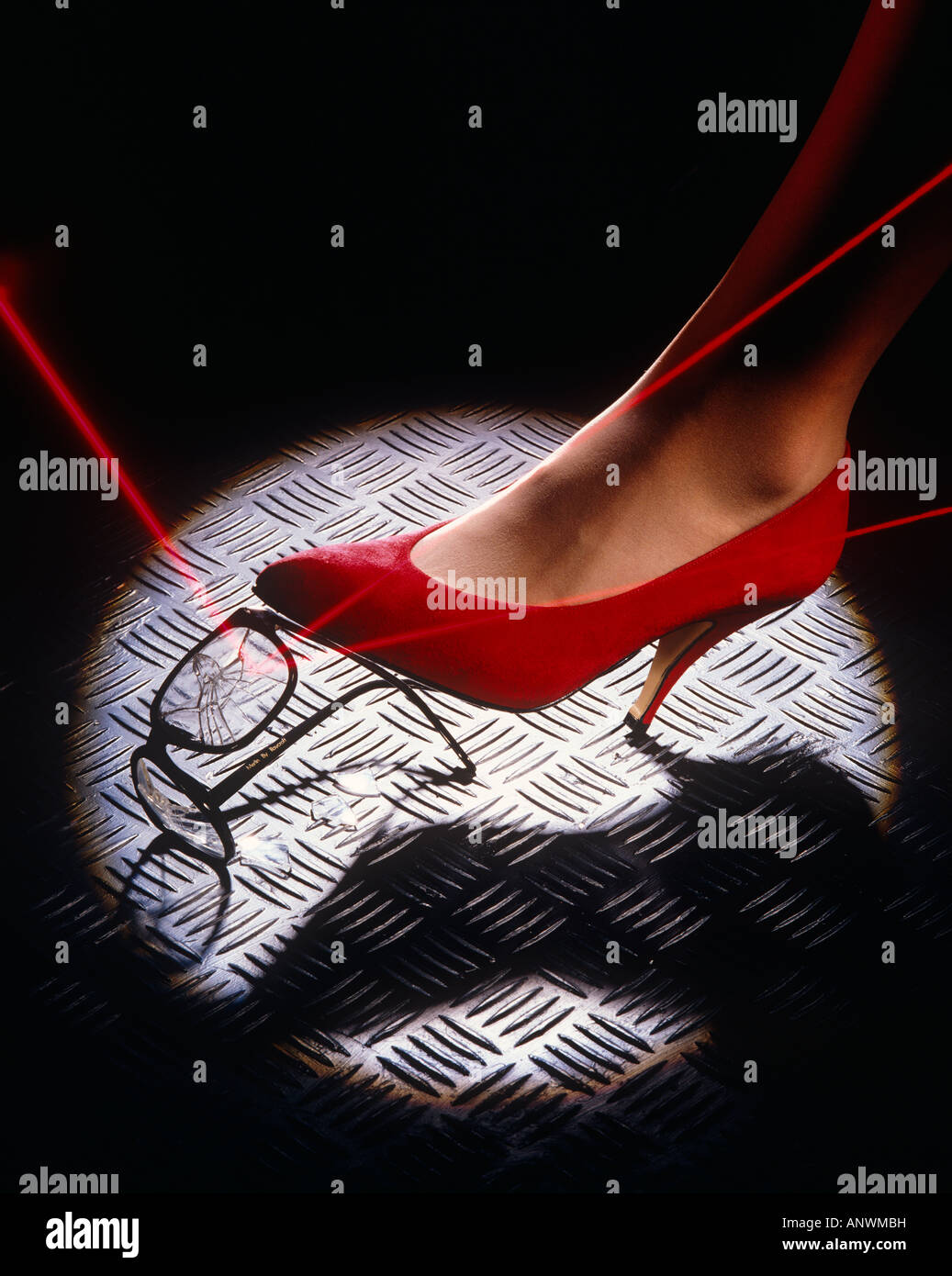 Woman’s shoe crushing glasses to illustrate Laser Eye Surgery Stock ...
